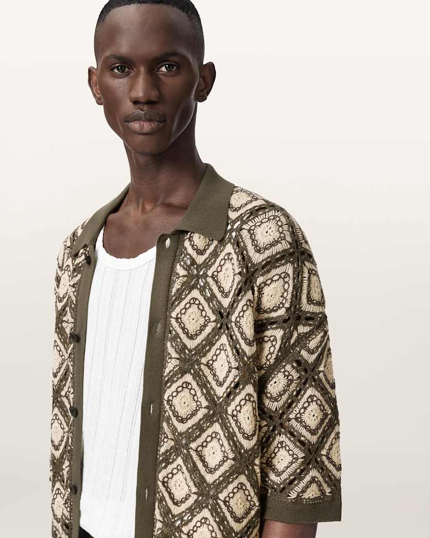 Morena Short Sleeve Collared Cardigan PITCH GREEN | ALLSAINTS US
